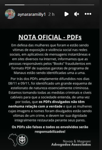 Influencer se pronuncia após ser citada como garota de programa em PDF viral de Manaus